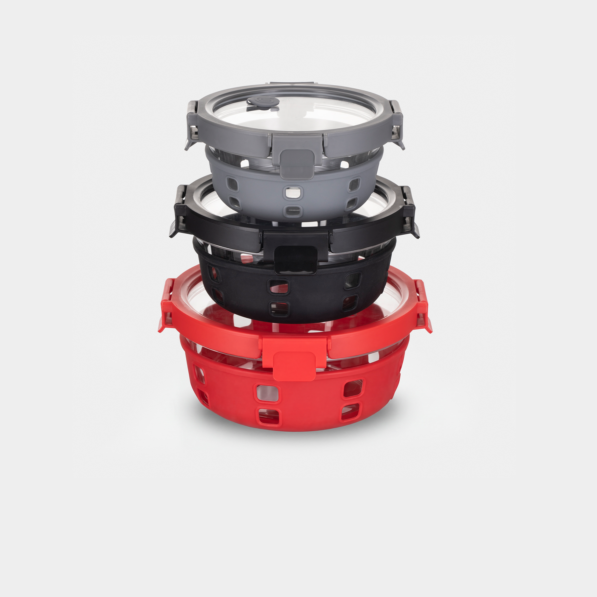 Round Glass Food Storage Containers with Lids, Heat-Safe Silicone Sleeves